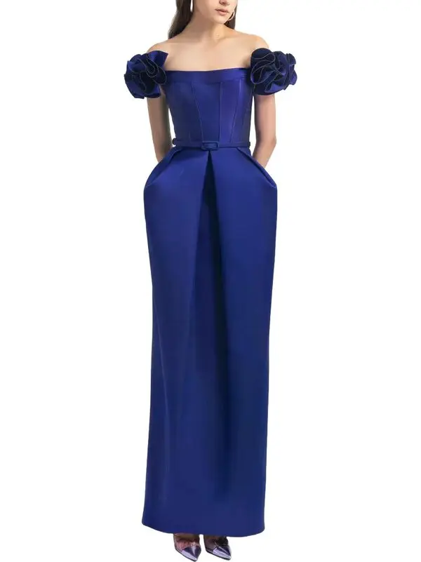 GEMY MAALOUF Ruffled Structured Maxi Dress - Blue