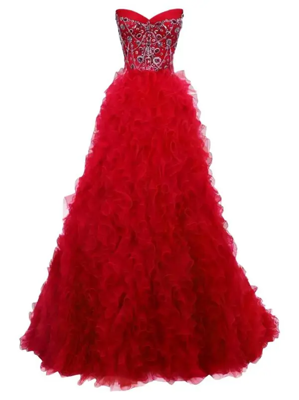 GEMY MAALOUF Strapless Corset Maxi Dress - Red