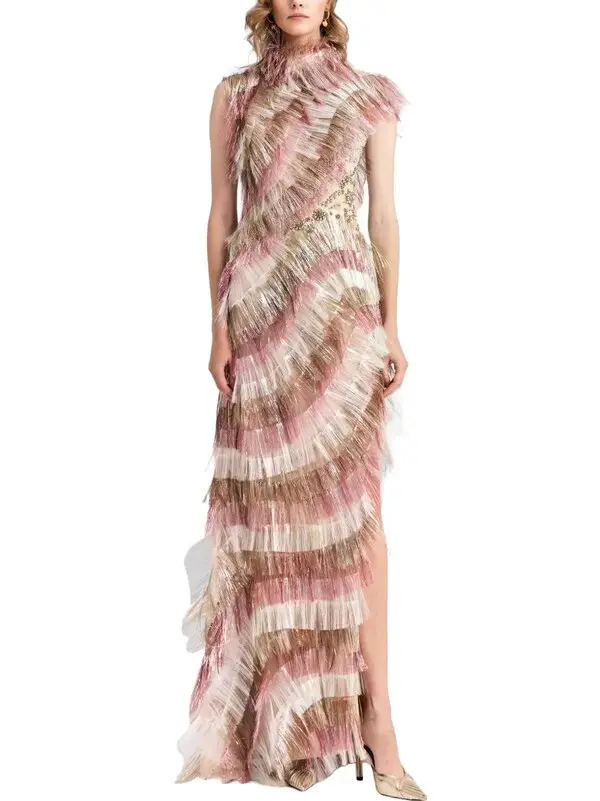 GEMY MAALOUF Fringes-detail Maxi Dress - Neutrals
