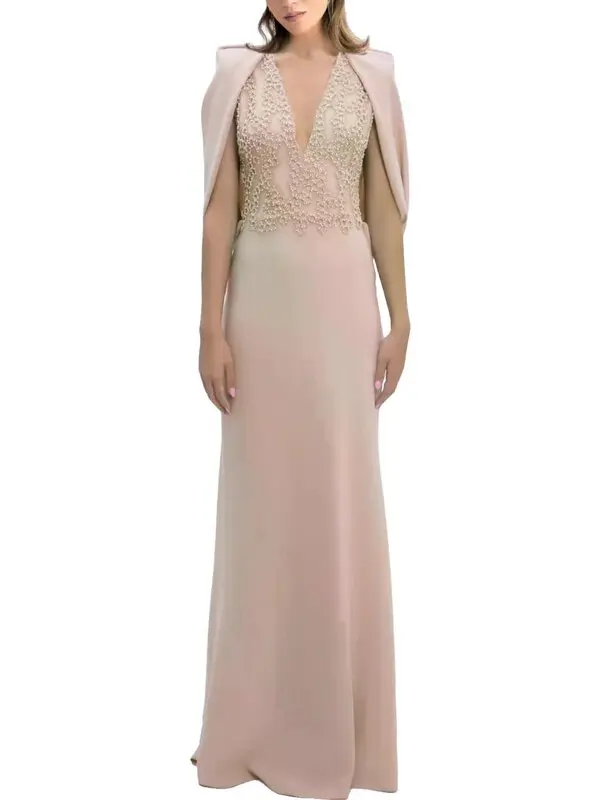 GEMY MAALOUF Cape-sleeve Embellished Maxi Dress - Neutrals