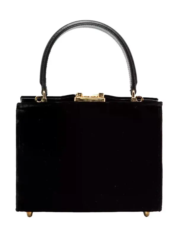 Fendi 20th Century Velvet Push Lock Box Satchel - Black