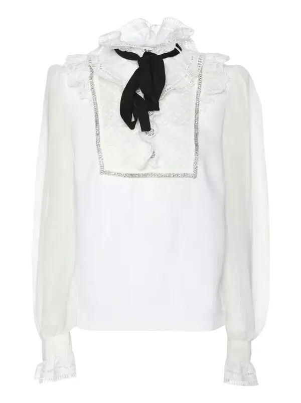 SELF-PORTRAIT Frill Collar Bow Blouse - White