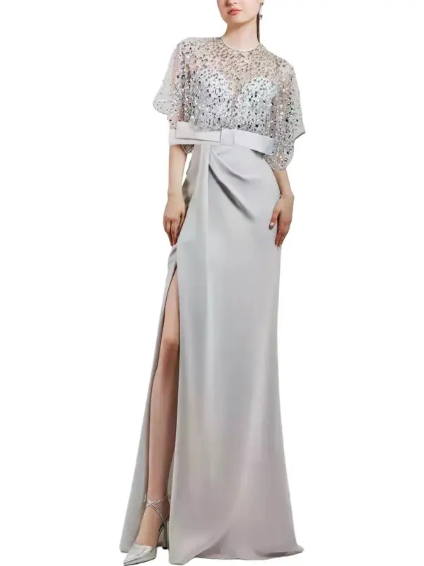 GEMY MAALOUF Beaded Split Maxi Dress - Grey