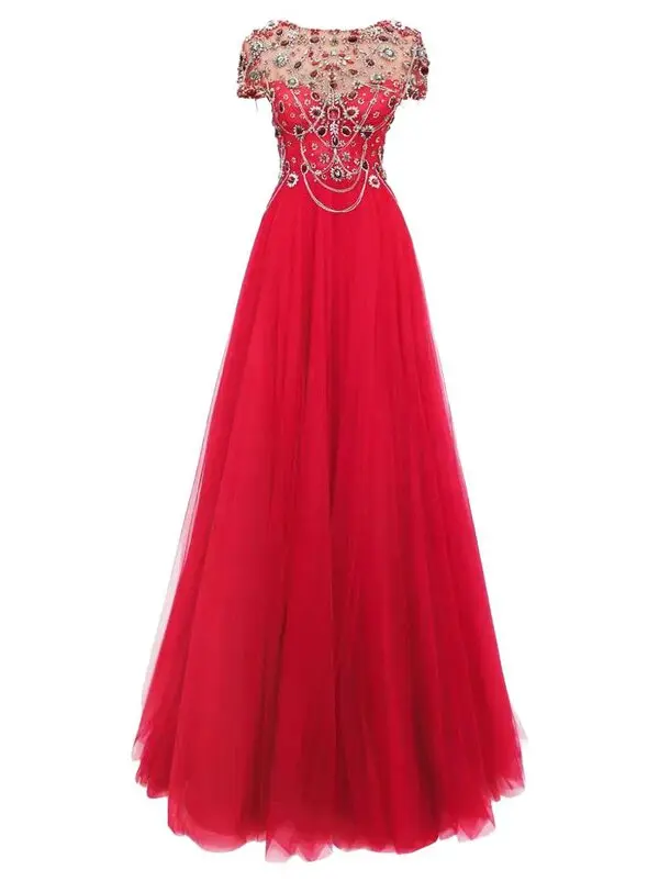 GEMY MAALOUF Beaded Corset Maxi Dress - Red