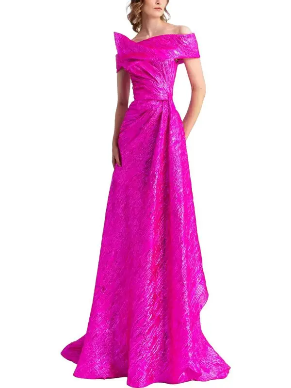 GEMY MAALOUF Off-shoulder Draped-waist Maxi Dress - Pink