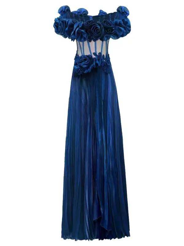 GEMY MAALOUF Off-the-shoulder Pleated Maxi Dress - Blue
