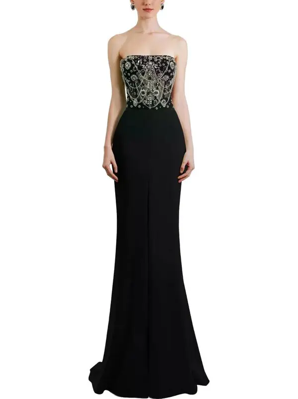GEMY MAALOUF Bejewelled Long Maxi Dress - Black