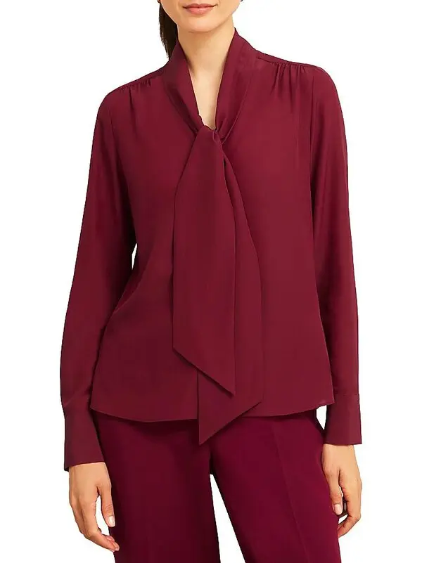 HOBBS LONDON Silk Tie Neck Blouse - Beryl Red