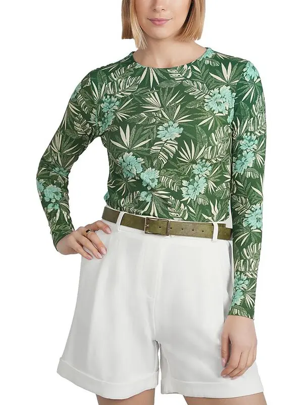 POINT Embroidered Bird Print Top - Tropical Palms