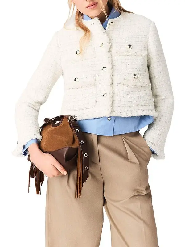 Maje Short Tweed Jacket - Ecru