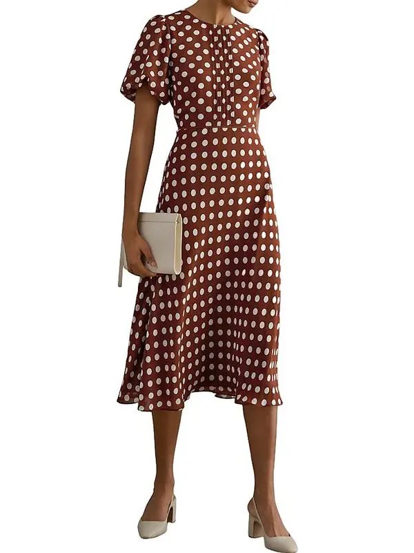 HOBBS LONDON Petites Dorothy Midi Dress - Brown Ivory