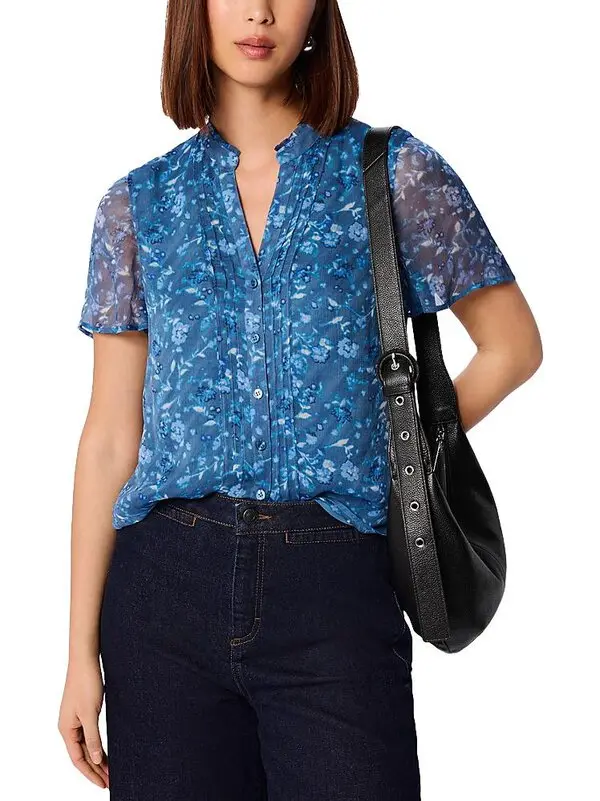 Whistles Floral V-neck Blouse - Teal/multi