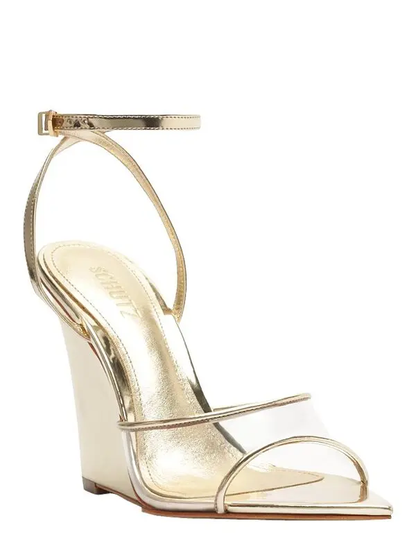 Schutz Elodie Vinyl Wedge Sandals - Platinum