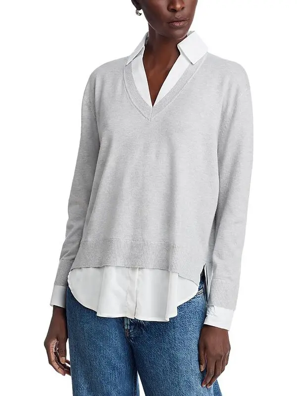 SIONI Collared Layered Sweater - Light Heather Grey