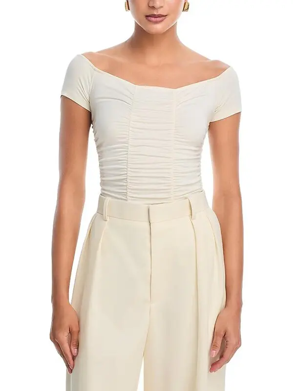 L'Agence Baliegh Off Shoulder Ruched Bodysuit - Vintage White