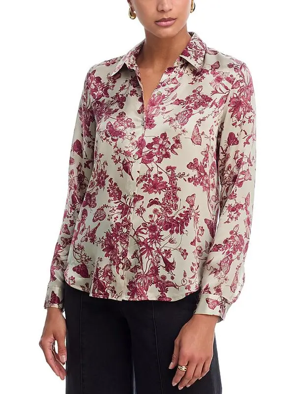 L'Agence Tyler Silk Blouse - Tan Butterfly Toile