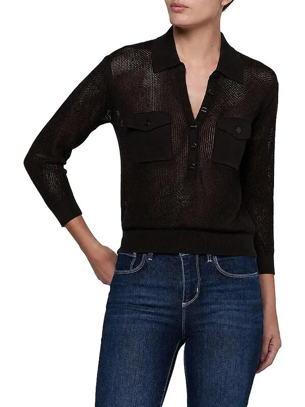 L'Agence Carine Pointelle Collared Sweater - Coffee Bean