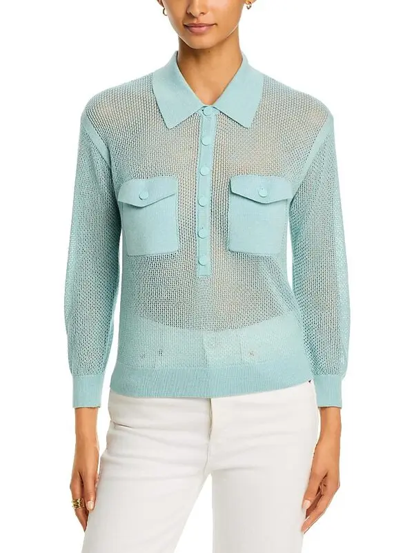 L'Agence Carine Pointelle Collared Sweater - Light Blue