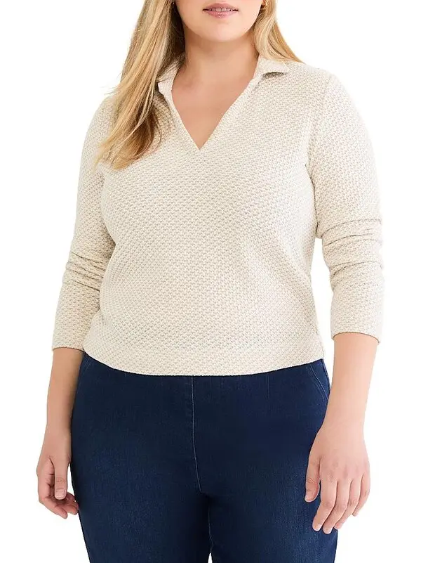 NIC+ZOE Textured Tuck Stitch Knit Polo - Neutral Multi