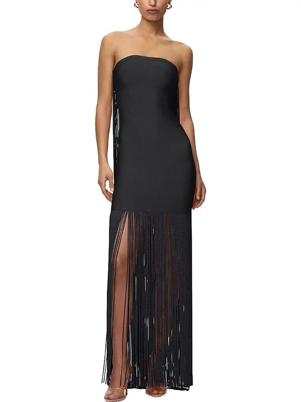 Herve Leger Briar Fringe Skirt Gown - Black