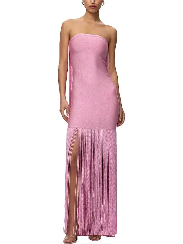 Herve Leger Kora Fringe Skirt Gown - Pink Multi