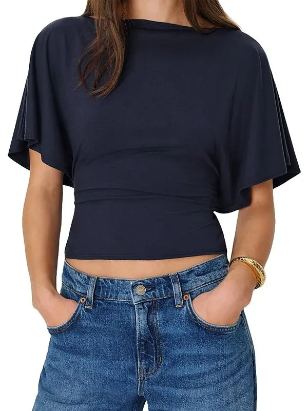 REFORMATION Avery Flutter Sleeve Top - Midnight