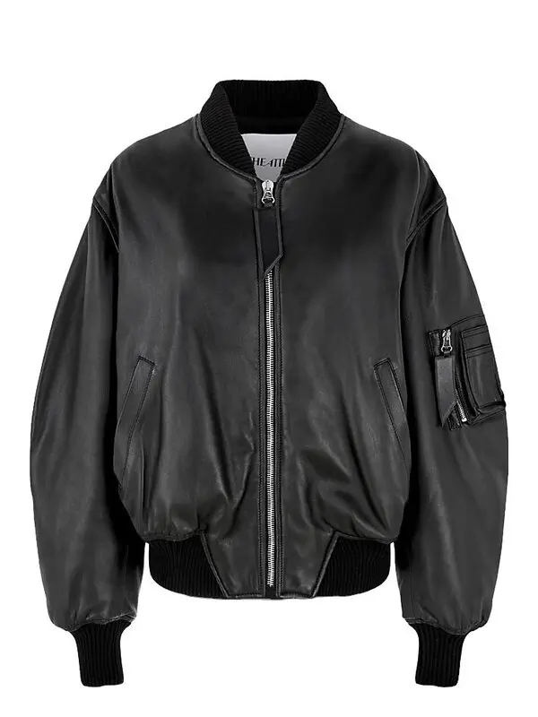 Attico Leather Bomber Jacket - Black