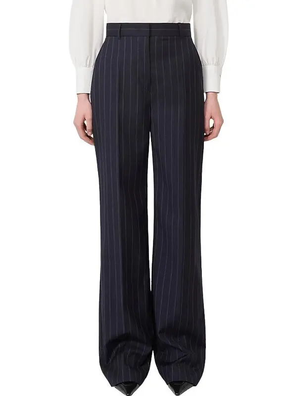 Max Mara Mstenfasi Striped Wool Trousers - Navy