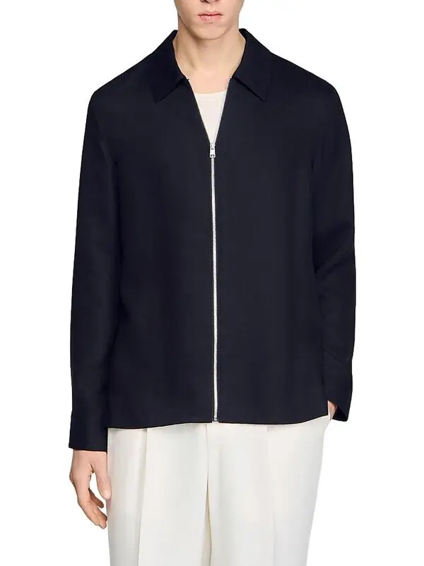Sandro Wing Collar Zip Shirt - Black