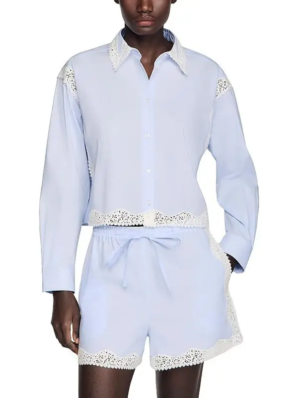 Sandro Gaia Lace Trim Shirt - Sky Blue
