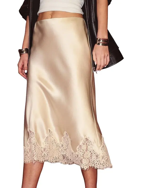 REFORMATION Carolina Silk Skirt - Almond