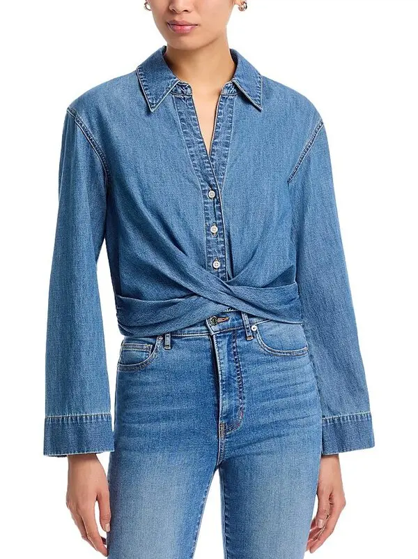 Veronica Beard Timothy Twist Hem Denim Shirt - Ripple Haz