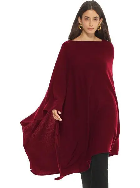 MONTICELLI CASHMERE Cashmere Long Poncho - Bordeaux