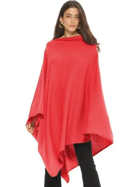 MONTICELLI CASHMERE Cashmere Long Poncho - Coral Red