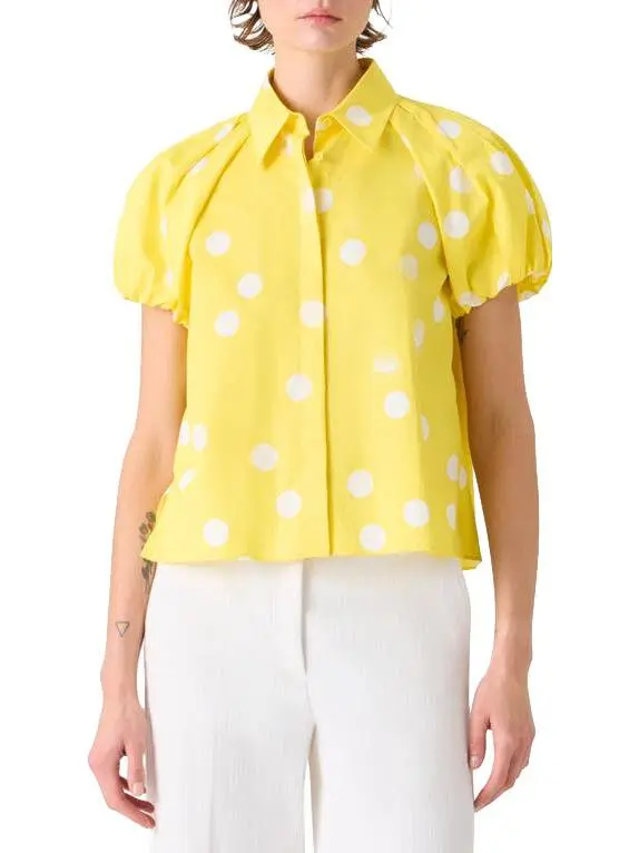 Akris Polka Dot Cotton Poplin Shirt - Lemon Zing-cream