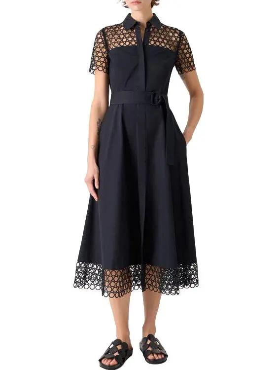Akris Belted Lace Trimmed Poplin Shirtdress - Black