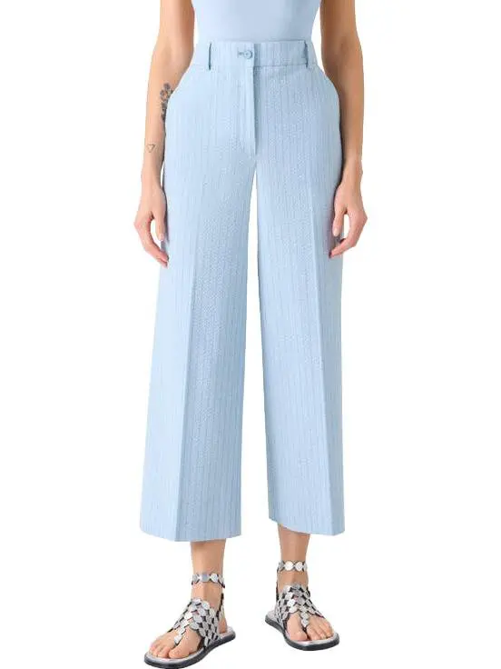 Akris Chiara High Waist Cotton Stretch Seersucker Crop Pants - Sky-dark Blue