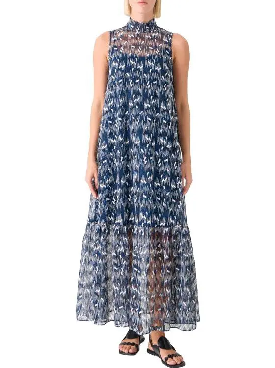 Akris Embroidered Tulle A-line Dress - Dark Blue-cream