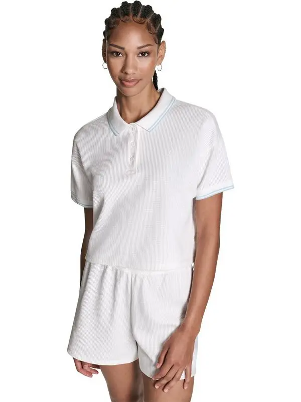 CONVERSE Cropped Waffle Polo - White 10a