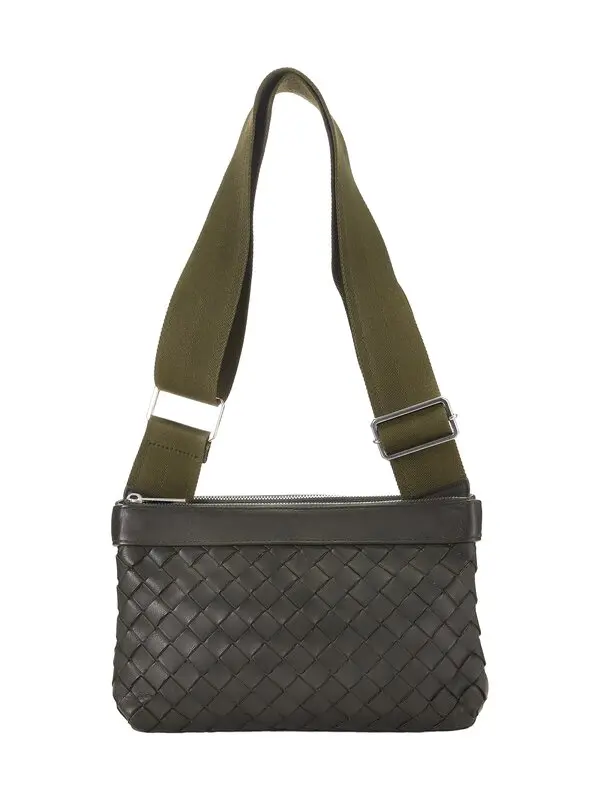 Bottega Veneta Intrecciato Leather Double Zip Crossbody - Green