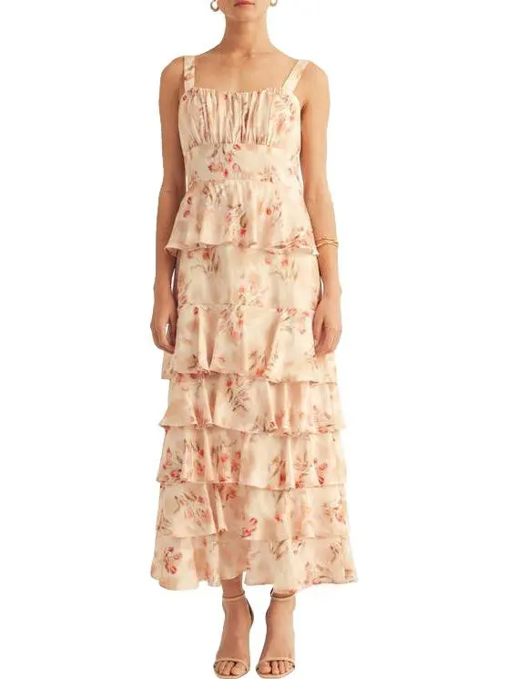 AROSE STUDIO Blossom Print Sleeveless Tiered Gown - Soft Pink