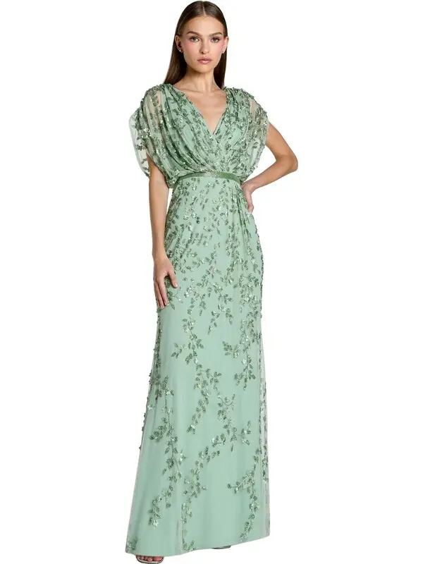 Mac Duggal Beaded V-neck Blouson Gown - Seafoam