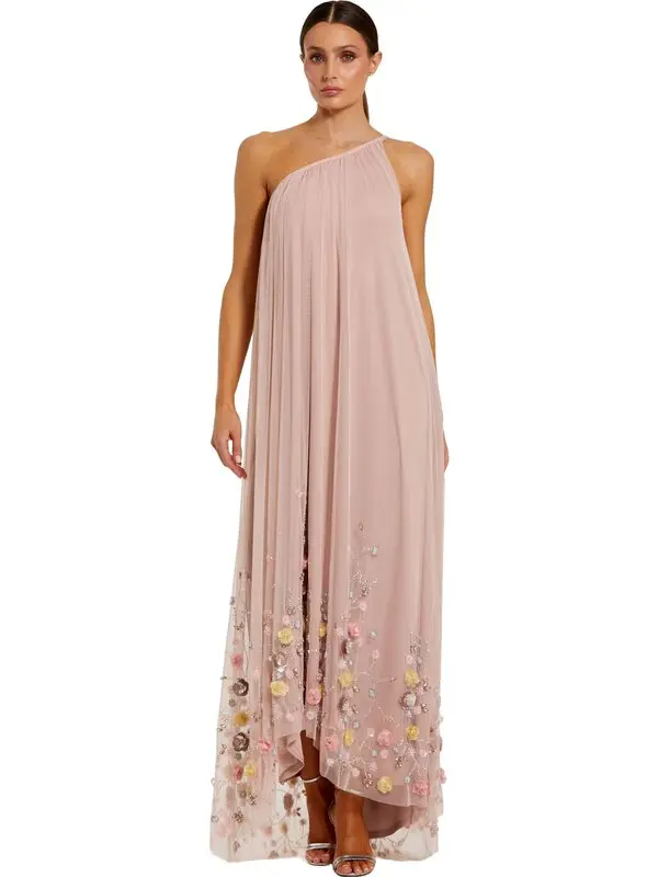 Mac Duggal Embellished One-shoulder Gown - Rose