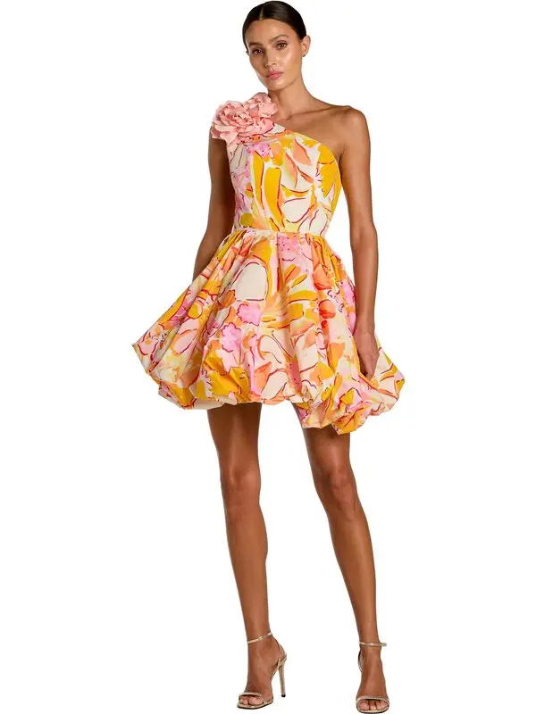 Mac Duggal One Shoulder Faille Mini Dress - Sunshine Multi