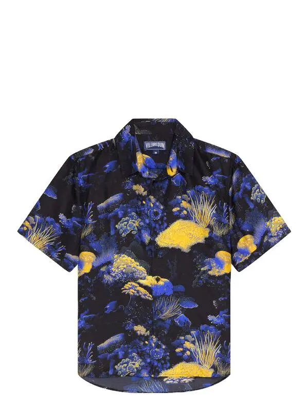 Vilebrequin Silk Bowling Shirt Coral Reef Shirt Courbis - Black