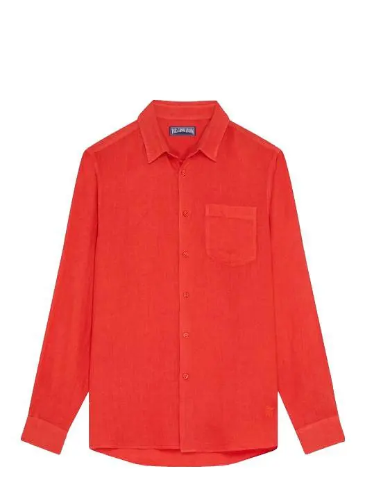 Vilebrequin Linen Shirt Solid Shirt Caroubis - Red