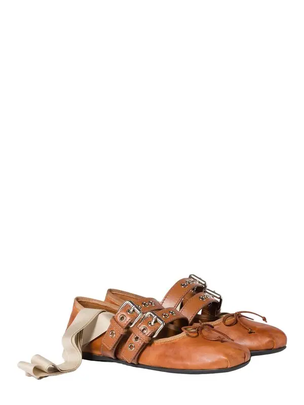 Miu Miu Nappa And Calf Leather Ballerinas - Caramel