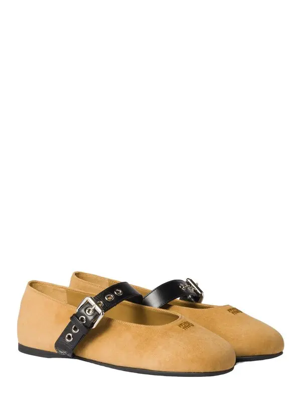 Miu Miu Suede Ballerinas - Honey