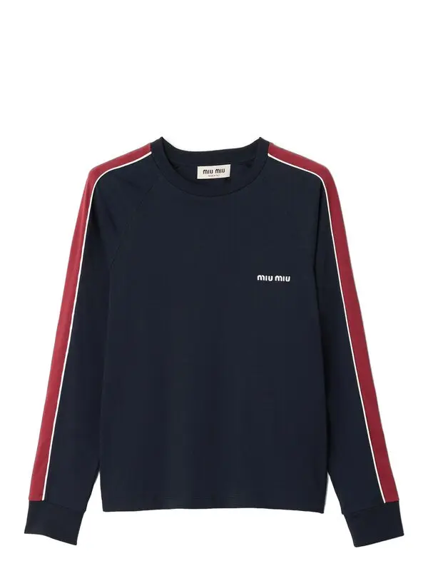 Miu Miu Long-sleeve Cotton Jersey T-shirt - Blue/burgundy
