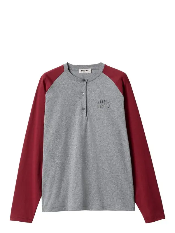 Miu Miu Cotton Jersey Henley Shirt - Amaranth/grey